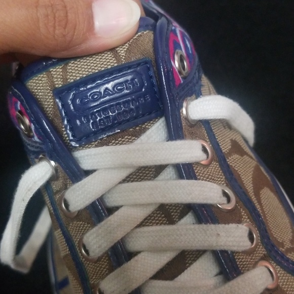 Coach | Shoes | Coach Signature Sneakers Blue Leather Trim Shoes | Poshmark